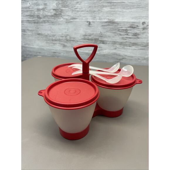Tupperware | Kitchen | Vtg Red Tupperware Condiment Caddy Set 3 Bowls ...